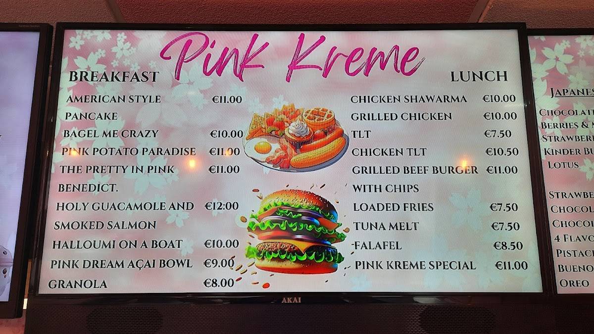 Menu at Pink Kreme cafe, Castlebar