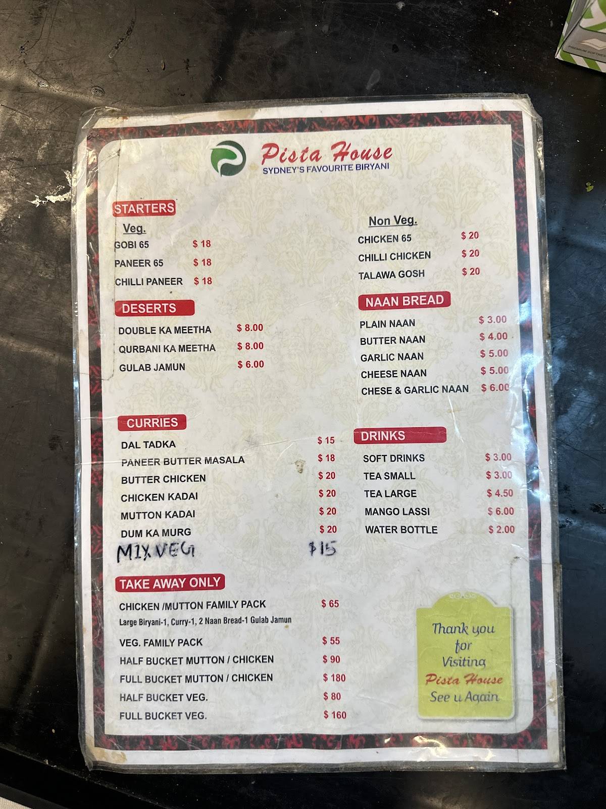 Menu at Pista House Surry Hills restaurant, Surry Hills