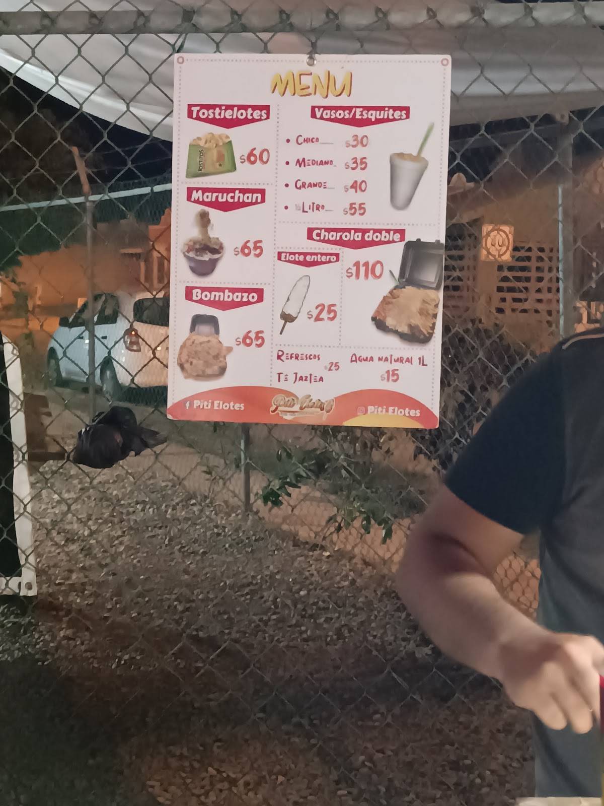 Menu at Piti Elotes restaurant, Mazatlán, Av Oscar Perez Escoboza esq