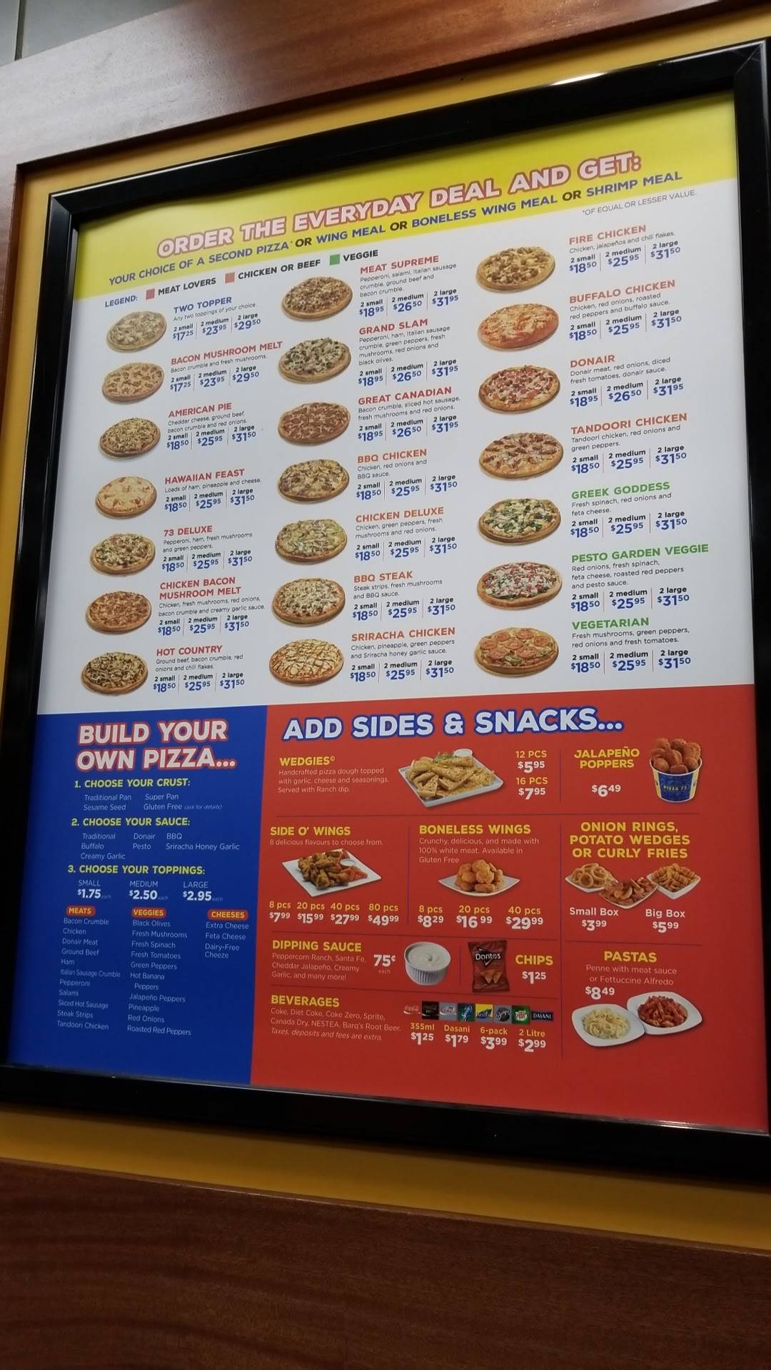 Menu at Pizza 73 pizzeria, Fort McMurray, Franklin Ave