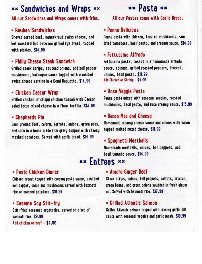 Menu at Pizza Amore restaurant, Colborne