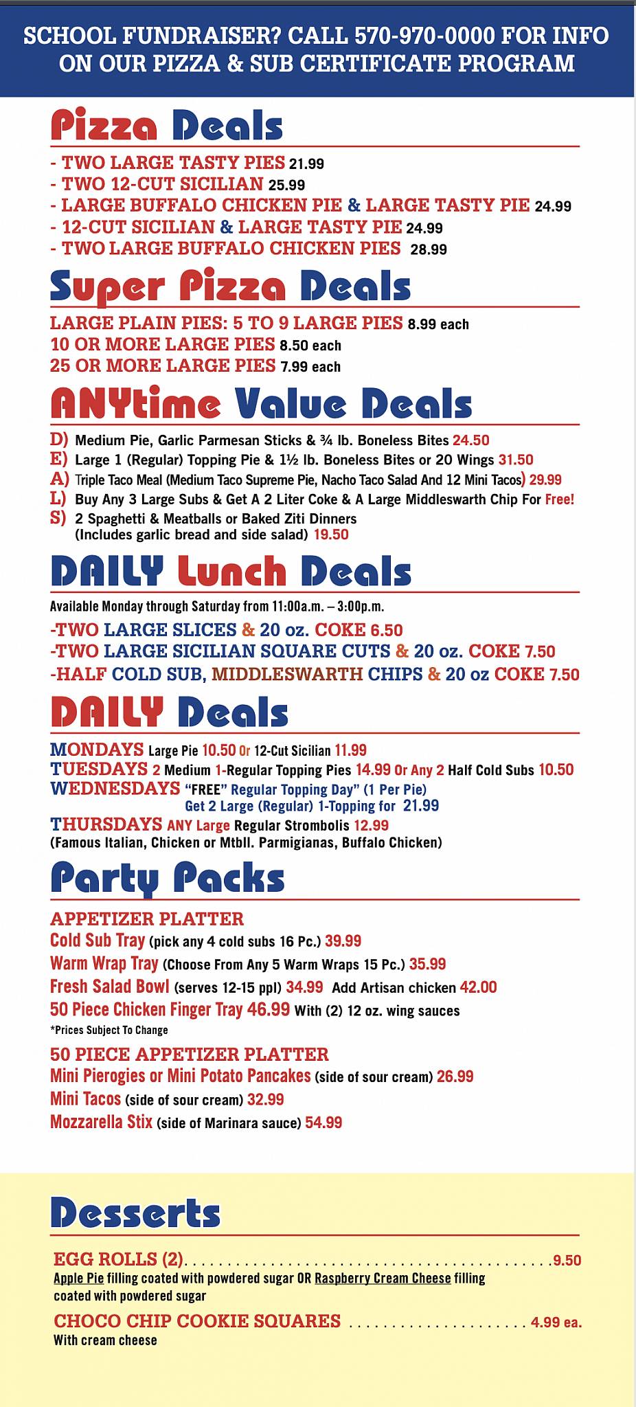 Menu at Pizza Bella - Hanover/Ashley pizzeria, Wilkes-Barre, 782 Hazle St