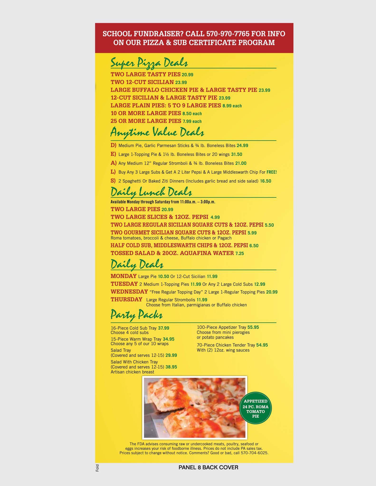 Menu at Pizza Bella - Hanover/Ashley pizzeria, Ashley, 782 Hazle St