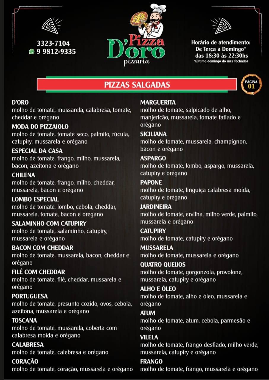 Menu em Pizza D'oro restaurante, Chapecó