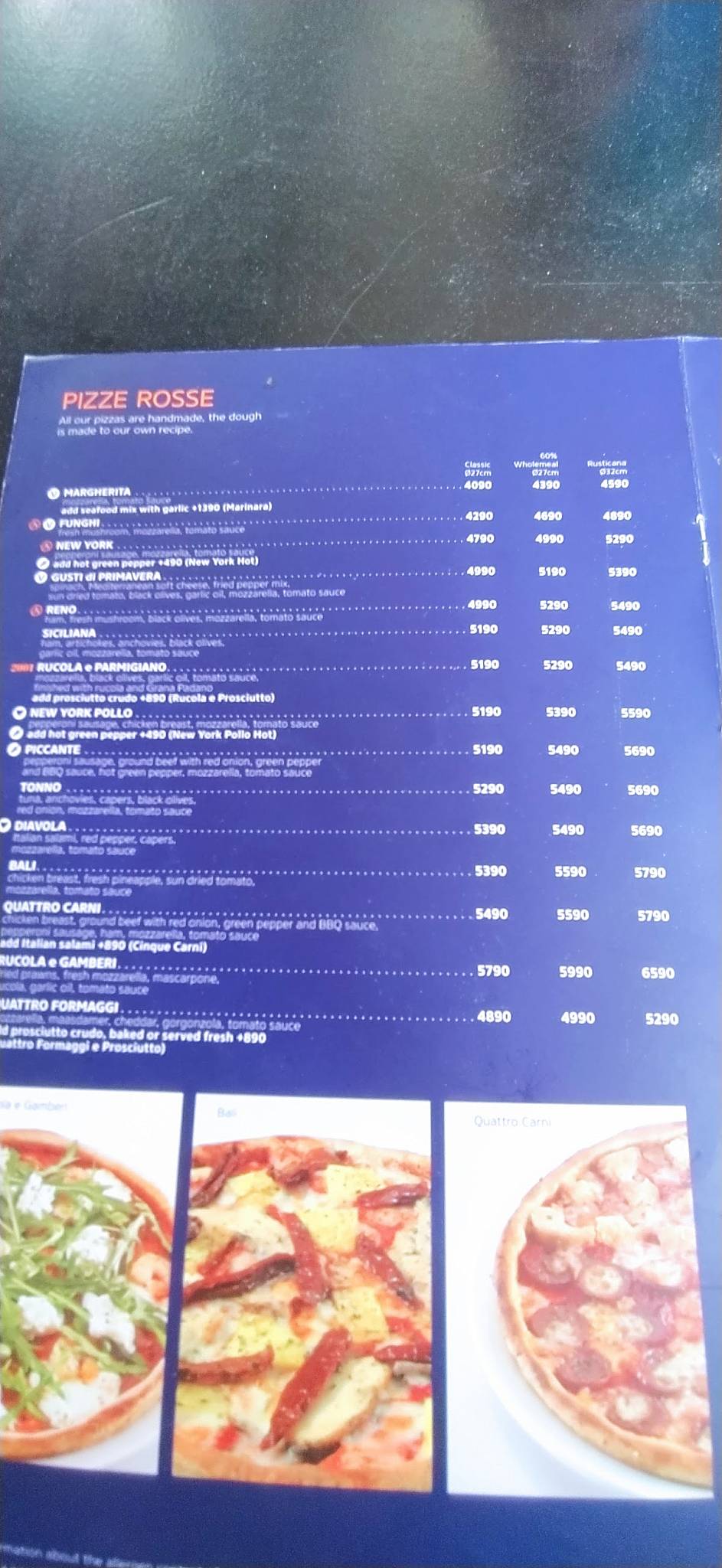 Menu at Pizza Eataliano restaurant, Budapest, Vécsey u. 5