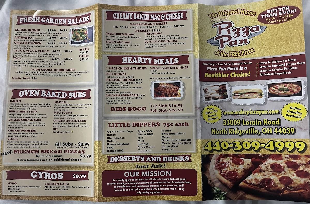 Menu at Pizza Pan pizzeria, North Ridgeville, Lorain Rd