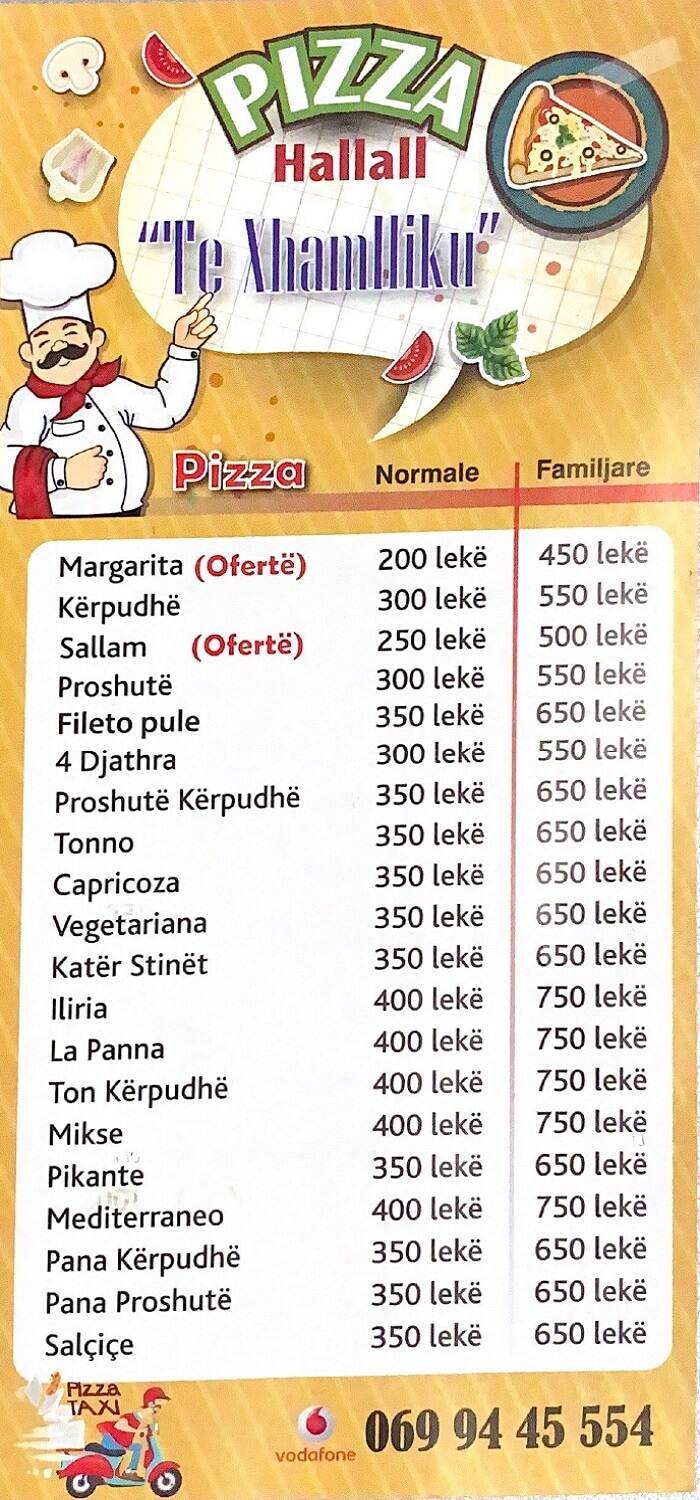 Carta de pizzería Pizza Piccolo Mondo • Piceri Xhamllik, Tirana