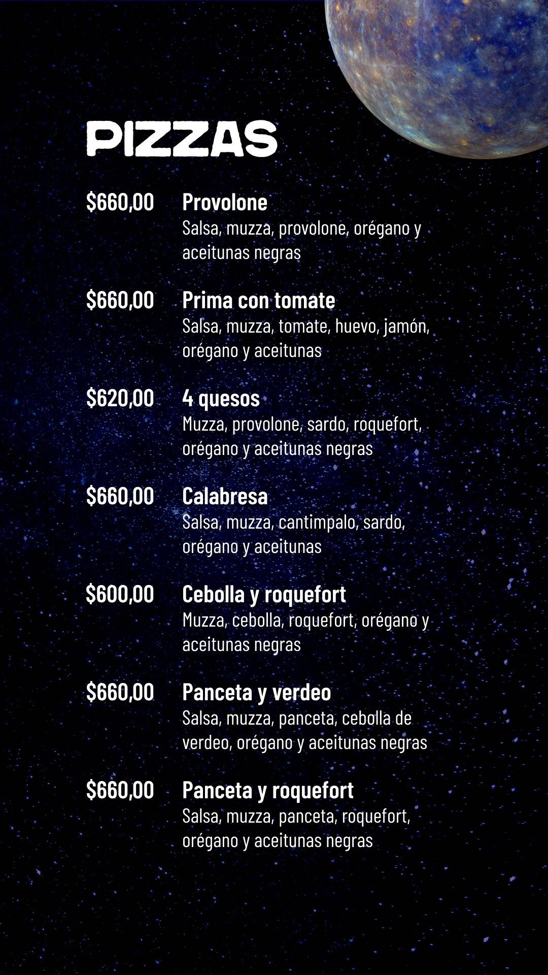 Carta del restaurante Pizza Planet, La Plata