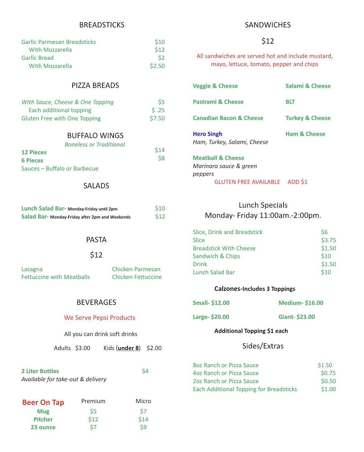 Menu at Pizza Plus Newman pizzeria, Newman