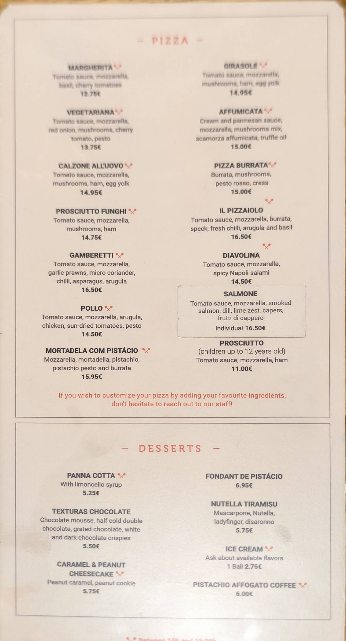 Menu at Pizzaiolo (Coliseu) restaurant, Porto