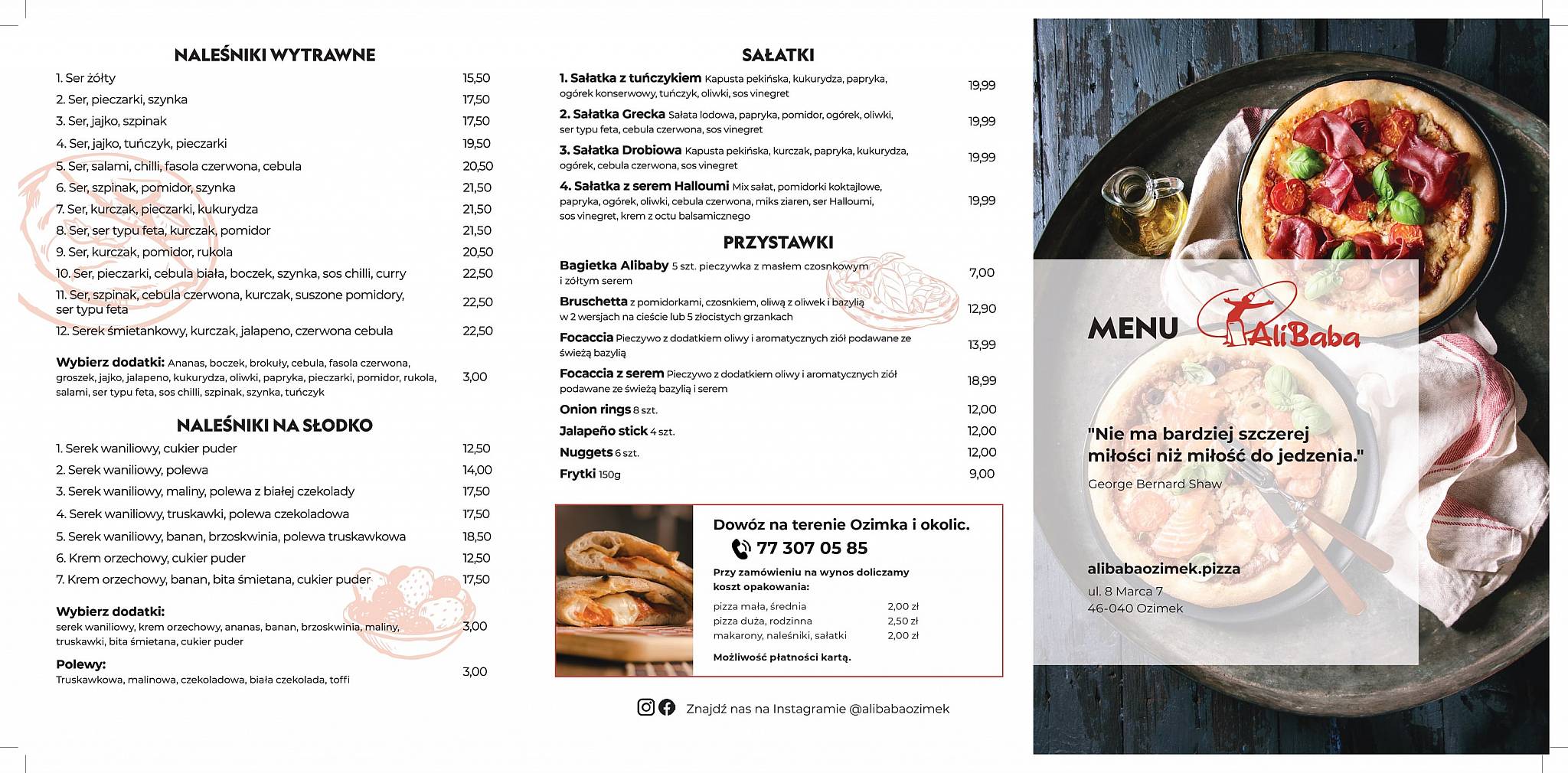 Menu at Pizzeria Alibaba Ozimek, Ozimek
