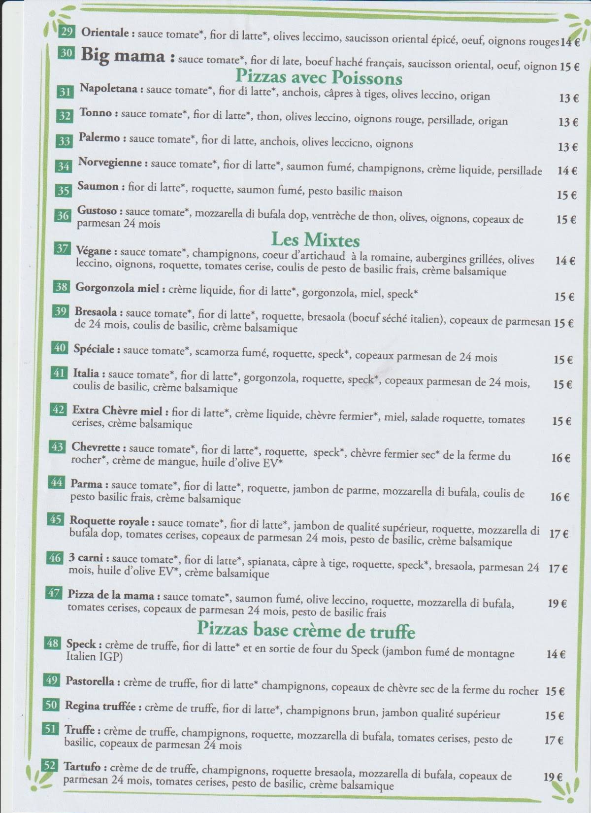 Menu au COTTA PIZZA pizzeria, Le Mans