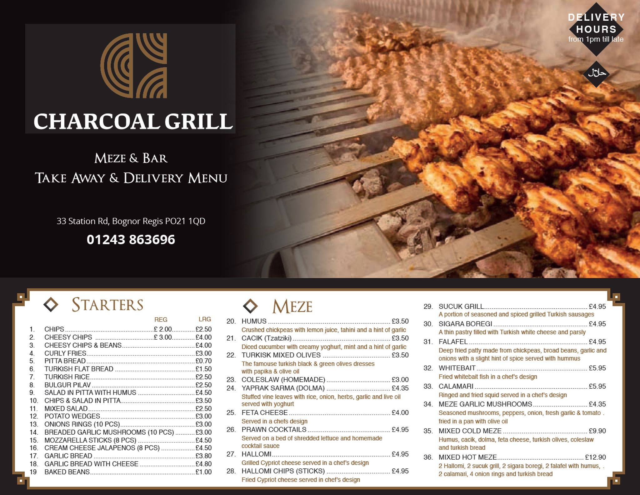 Carta de pizzería Charcoal grill, Bognor Regis