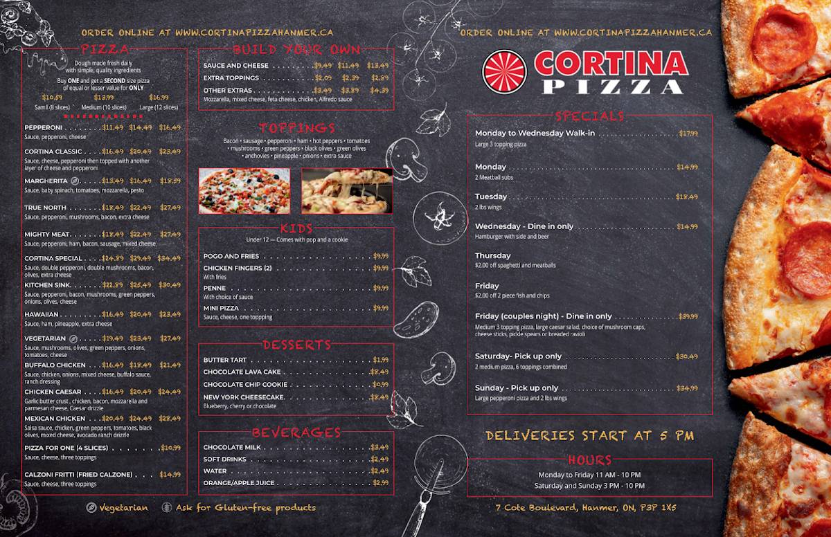 Menu at Cortina Pizza Hanmer pizzeria, Sudbury