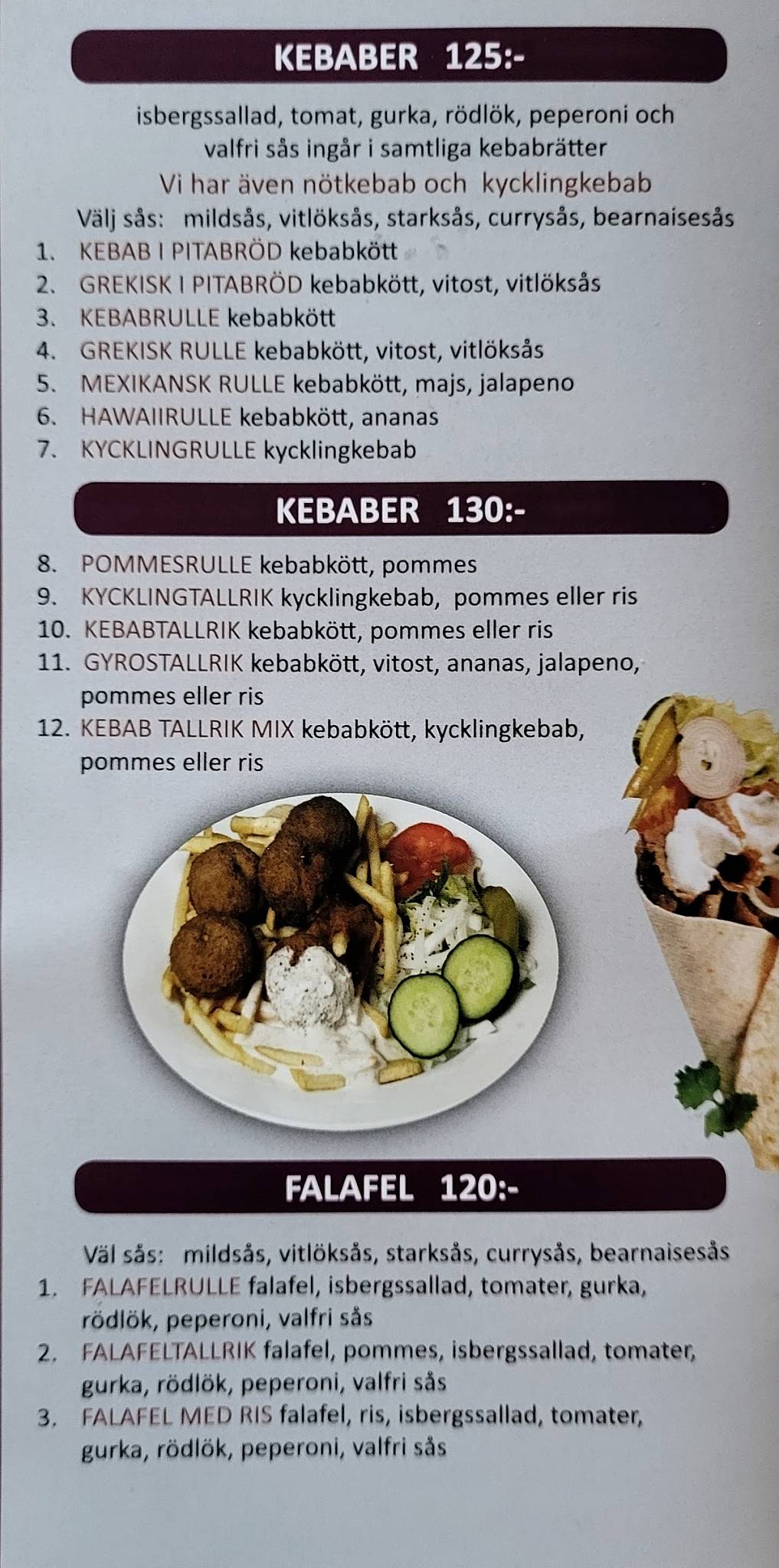 Menu at Pizzeria Ferrari, Mölnlycke