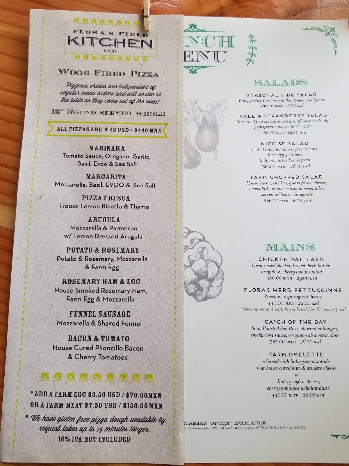 Menu at Flora Farms pub & bar, San José del Cabo, Carretera ...