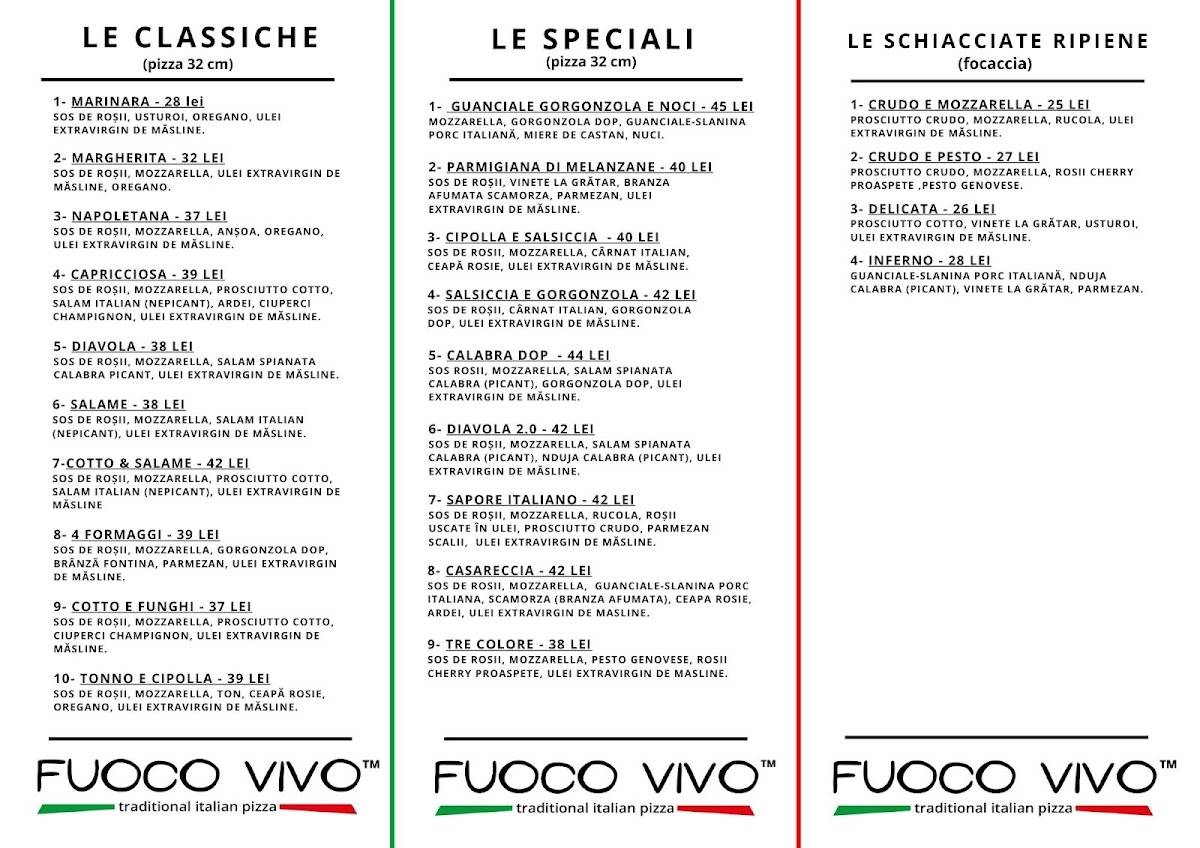 Menu at Pizzeria Fuoco Vivo, Timișoara