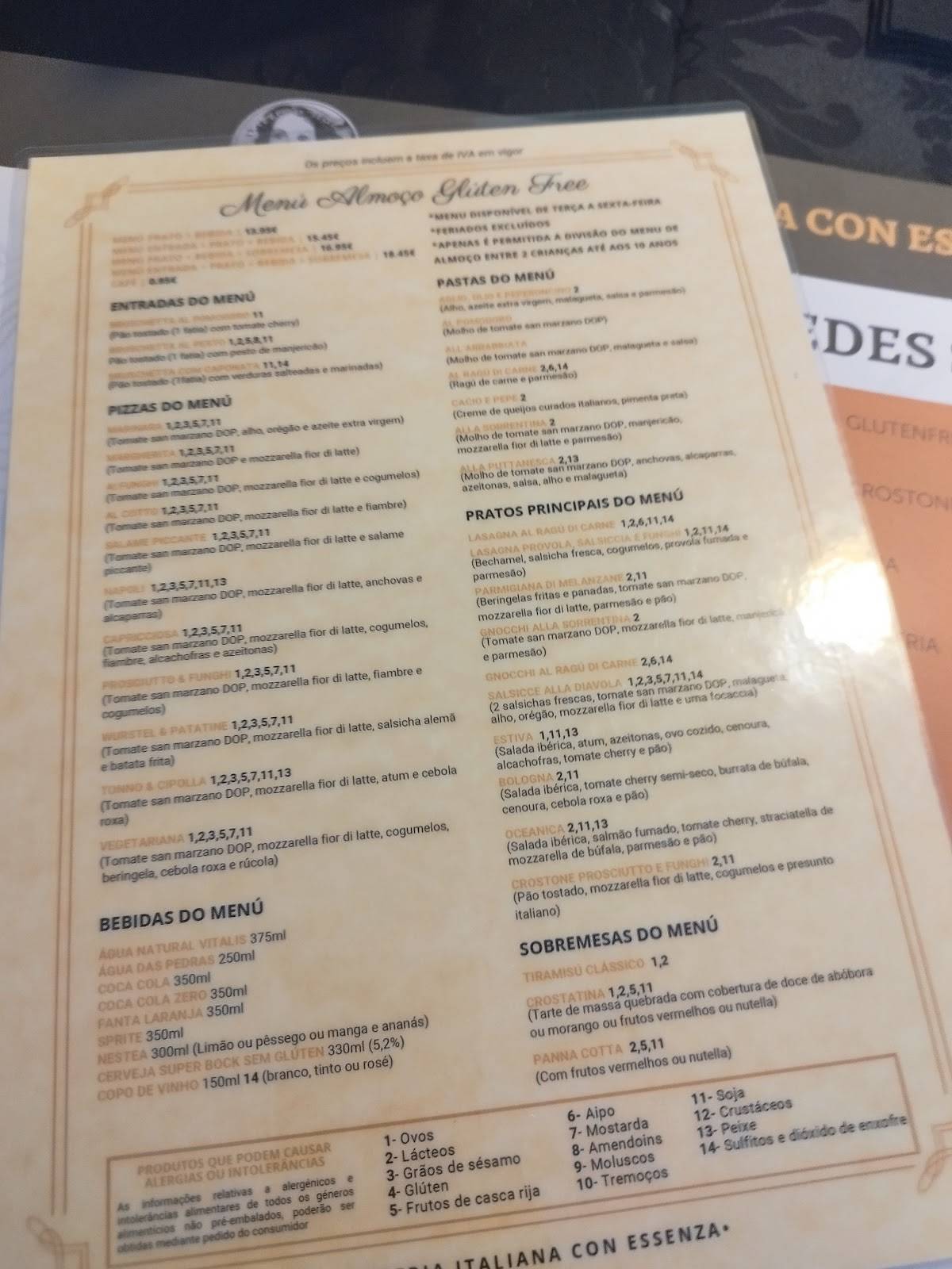 Menu em Pizzeria Italiana Con essenza, Maia
