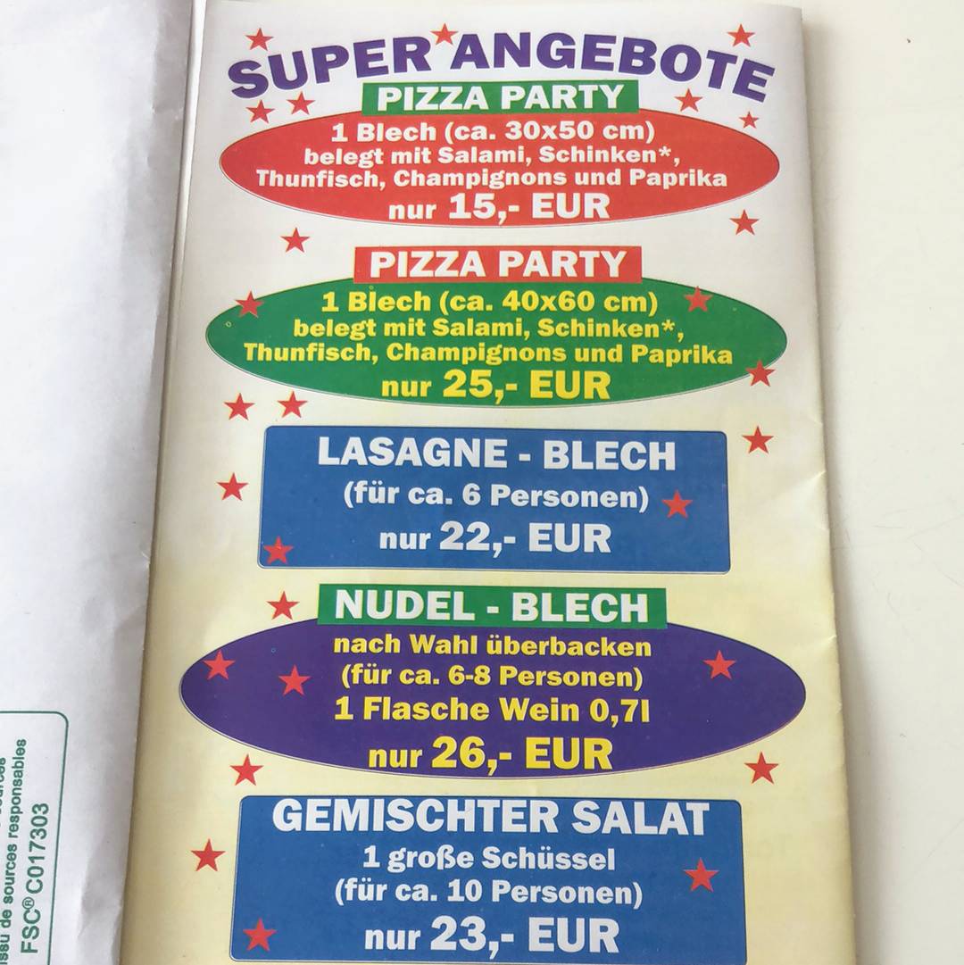 Menu at Pizzeria La Pavia, Duisburg
