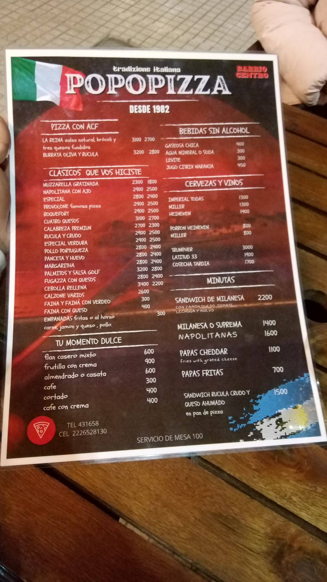 Carta del restaurante Popo Pizza, Cañuelas