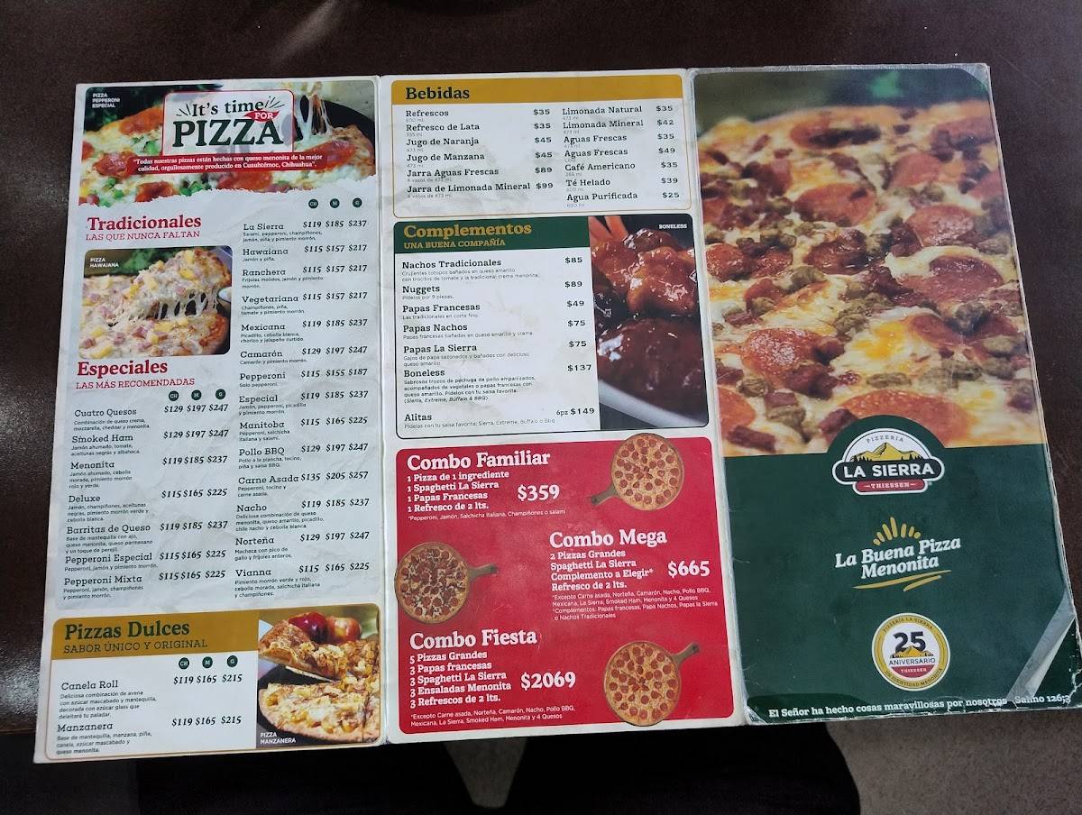 Menu at Pizzeria La Sierra, Ciudad Jiménez
