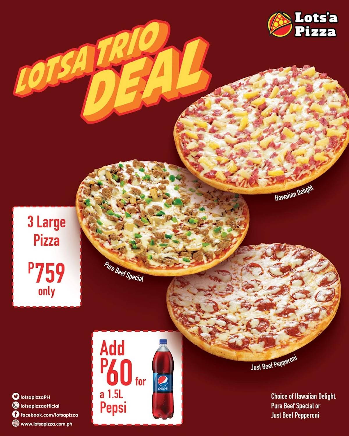 Menu at Lots’a Pizza Tagaytay Olivarez pizzeria, Tagaytay