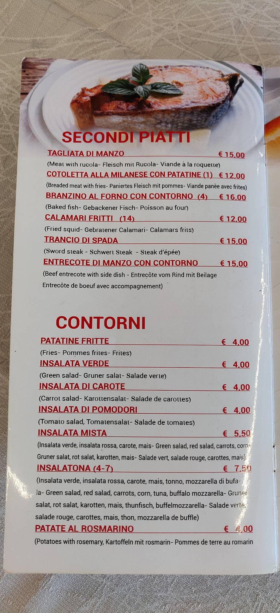 Menu at Pizzeria Lugano, Menaggio