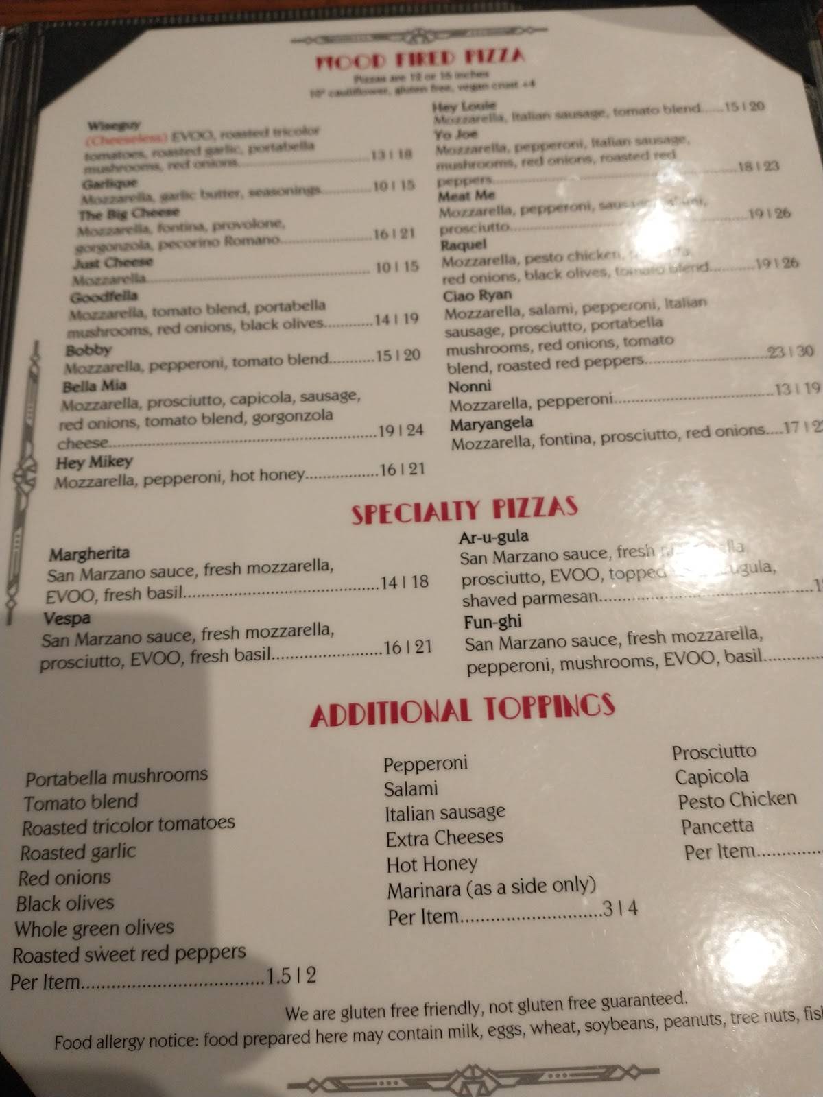 Menu at Marioochi’s Pizzeria On The Square, Sparta
