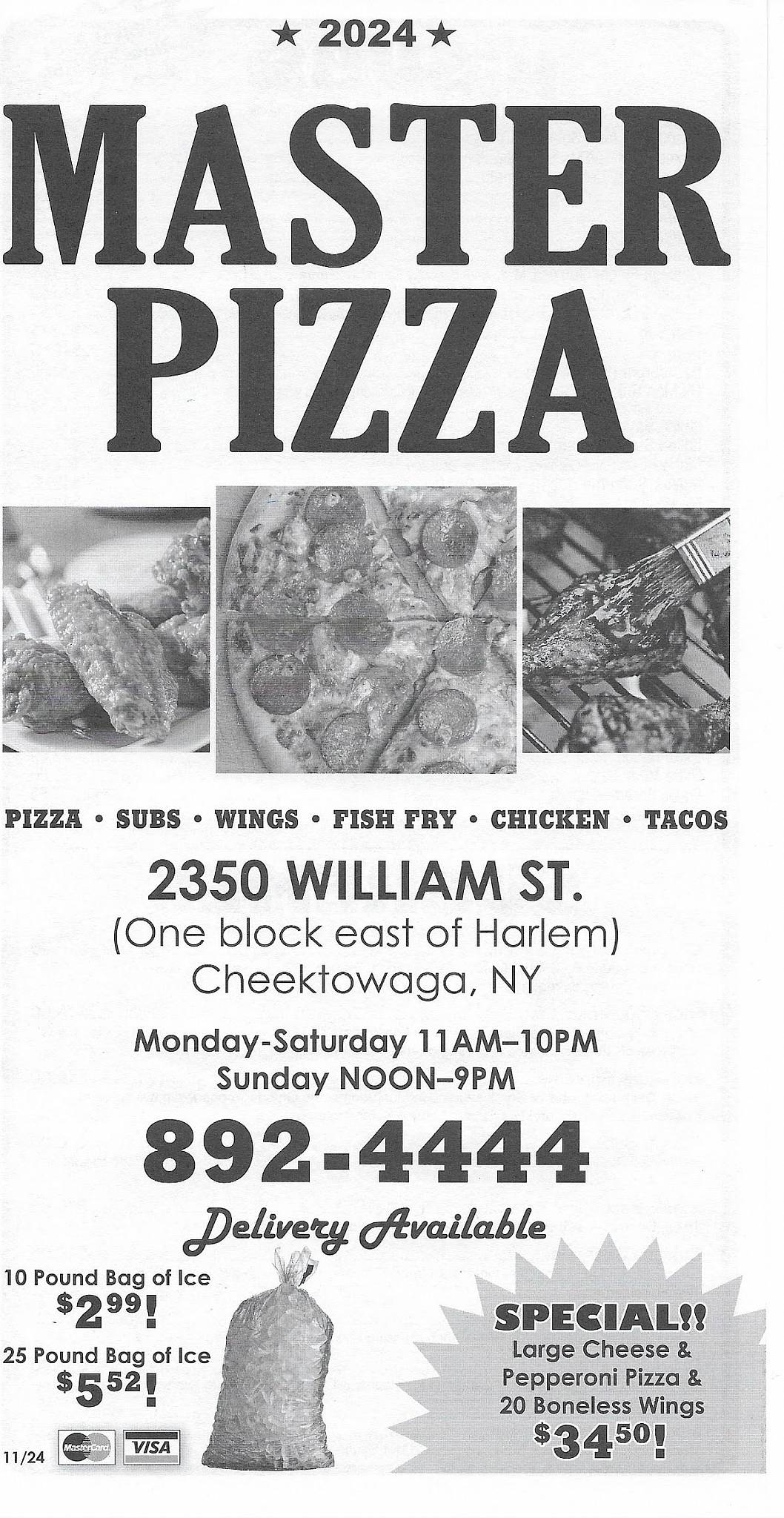 Menu at Master Pizza pizzeria, Cheektowaga, William St