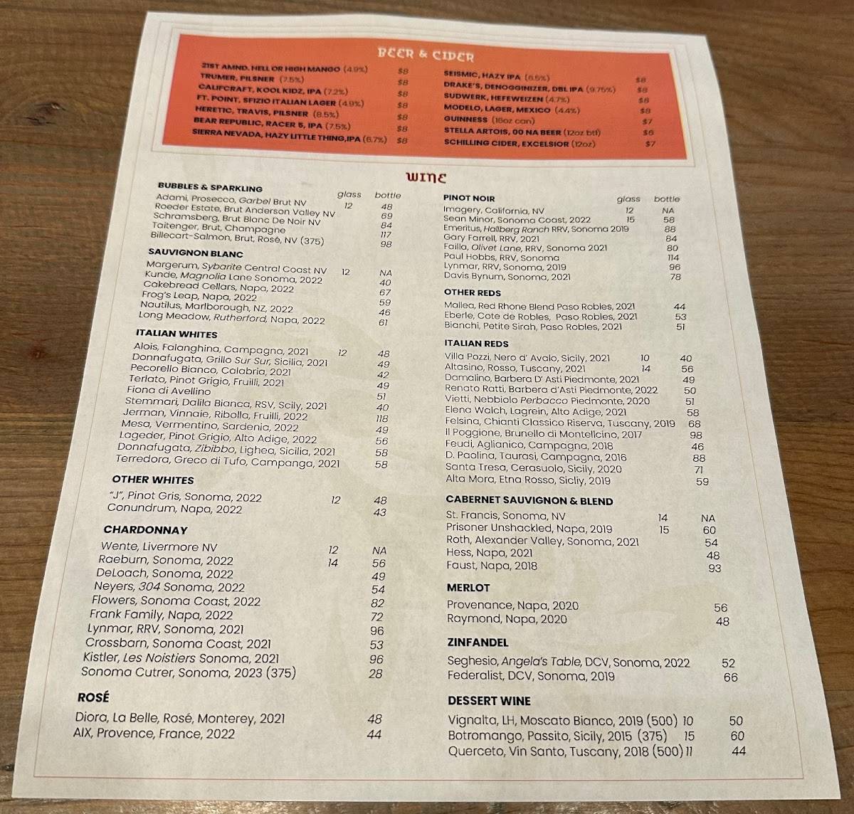Menu at Melo's Italian Table restaurant, Walnut Creek