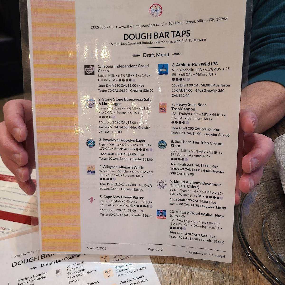 Menu at Milton Dough Bar, Milton