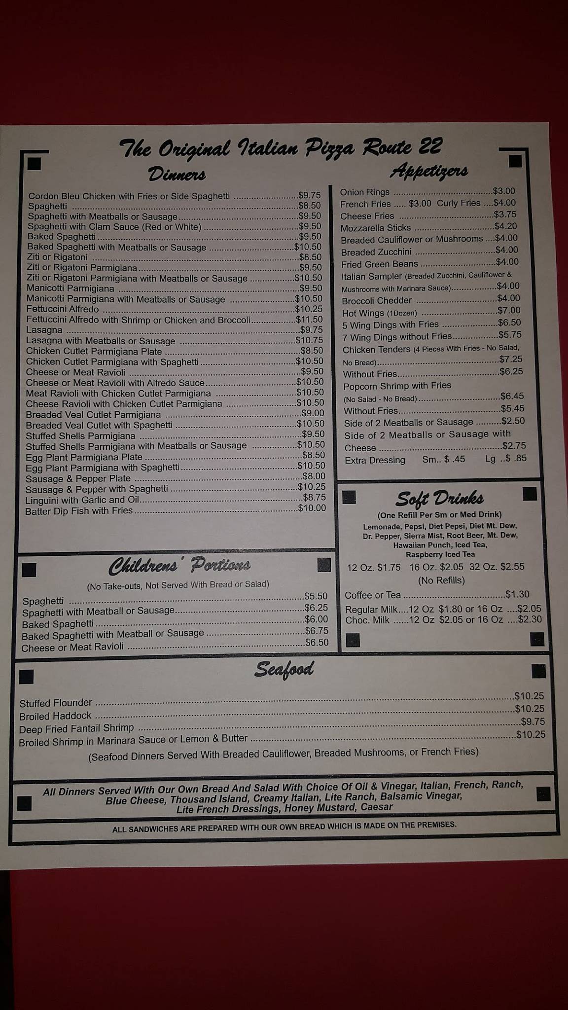 Menu at Original Italian Pizza Rt 22 pizzeria, Huntingdon