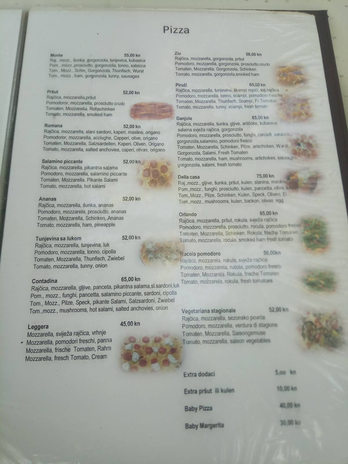 Menu at Pizzeria Orlando Rovinj, Rovinj