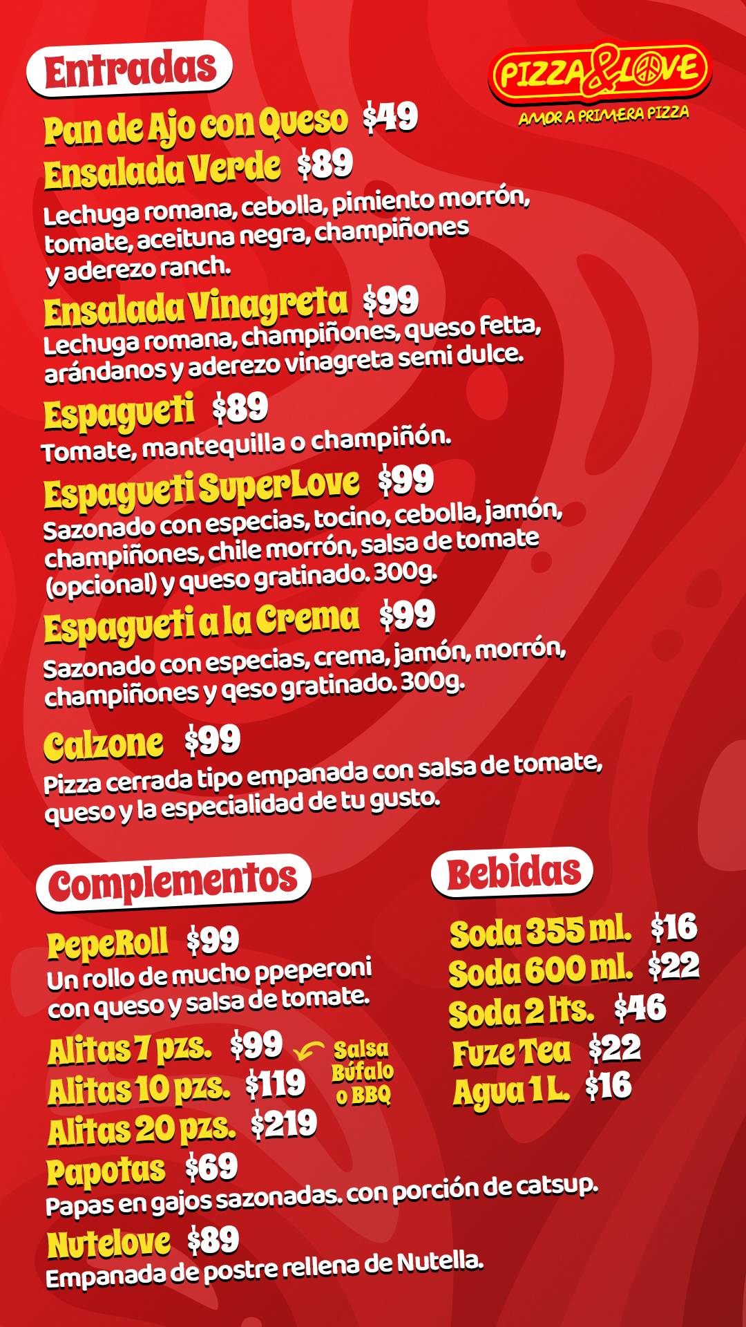 Carta de pizzería Pizza & Love, Tijuana, De Las Ferias 66