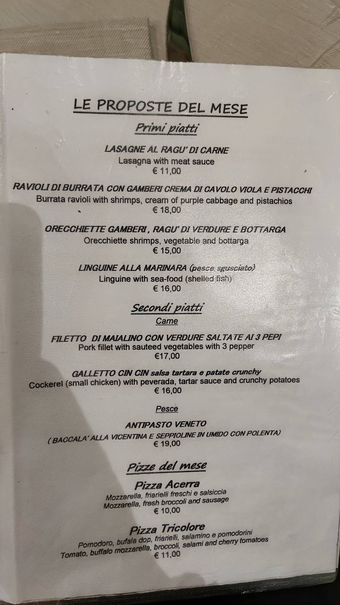 Menu da Pizzeria Ristorante Cin Cin, Noventa di Piave, Via Calnova