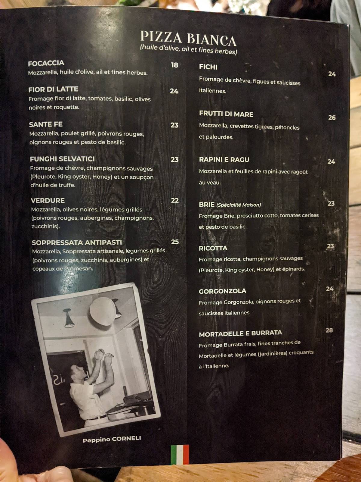 Menu au Restaurant Corneli, Montréal, St Laurent Blvd