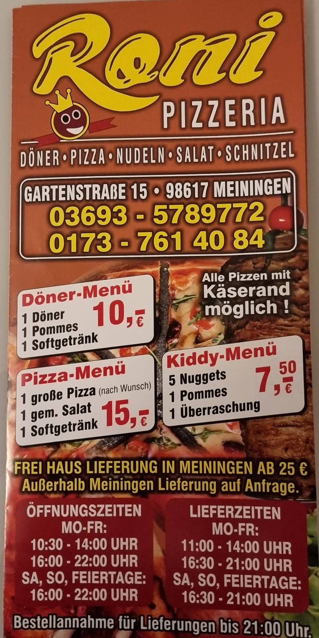 Speisekarte von Pizzeria Roni, Meiningen, Gartenstraße 15