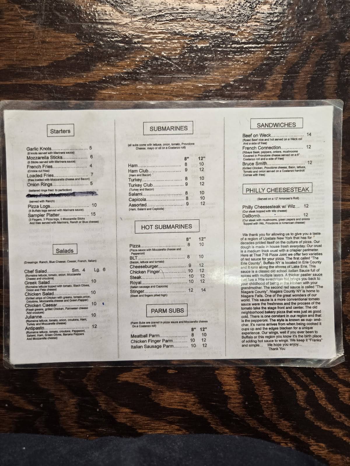 Menu at That 716 Pizza Joint pizzeria, Lakeland