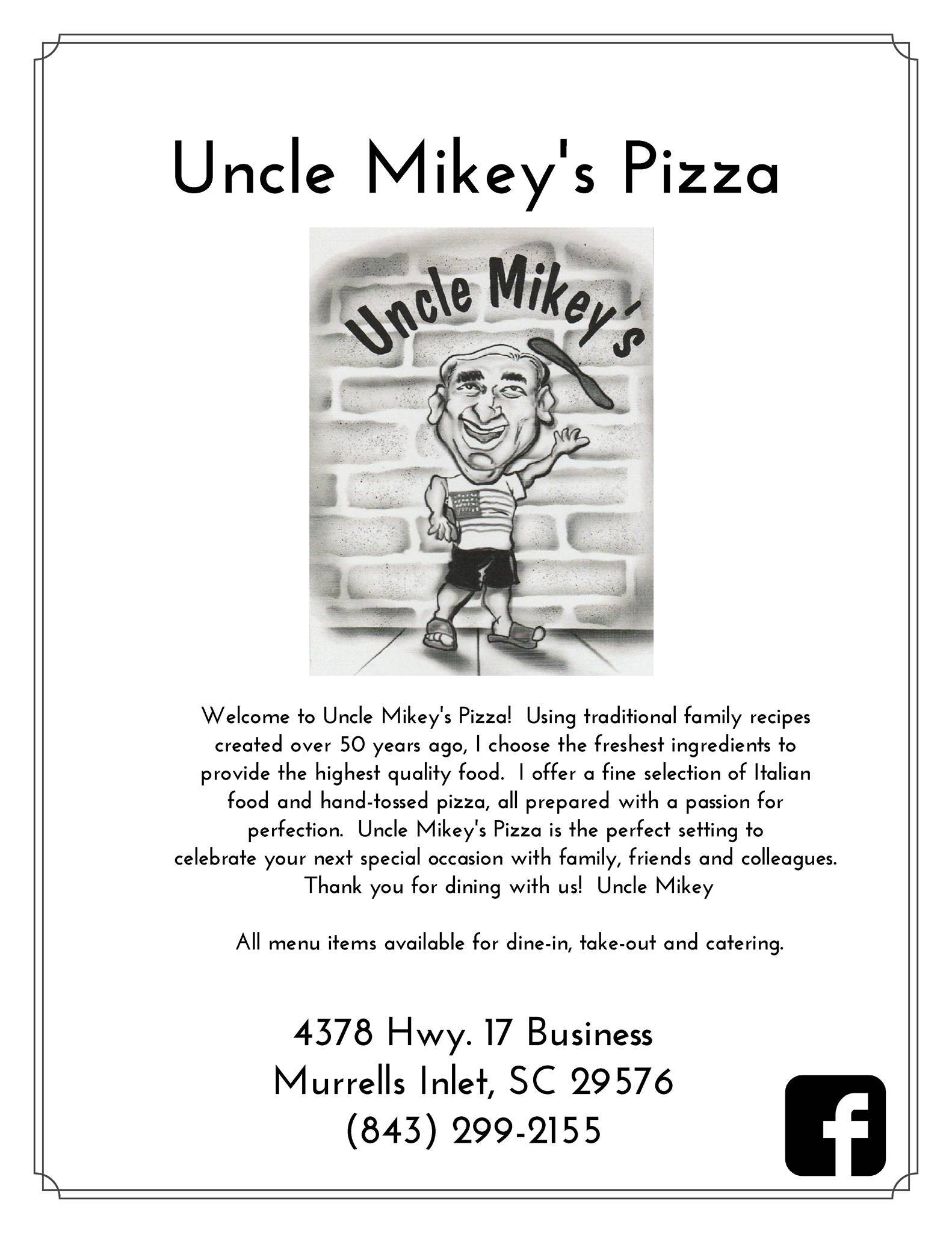 Menu at Uncle Mikey's Pizza pizzeria, Murrells Inlet