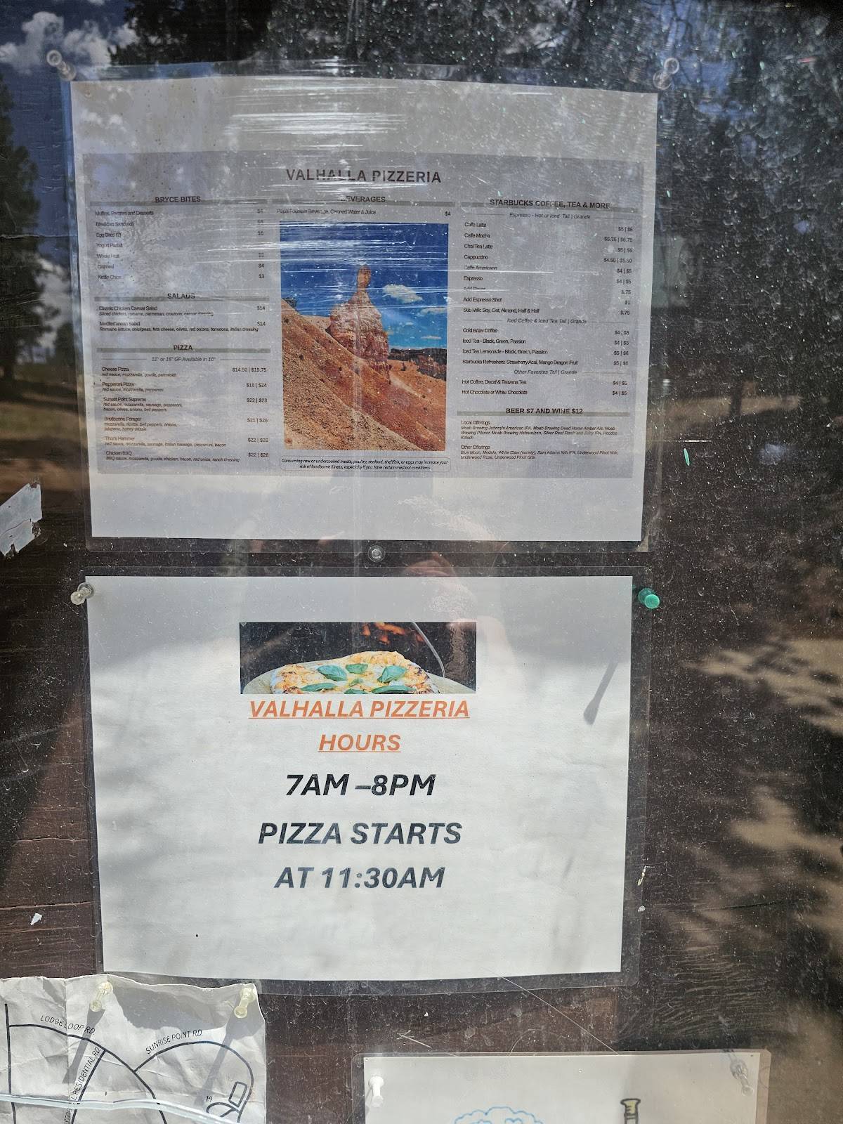 Menu at Valhalla Pizza pizzeria, Bryce Canyon