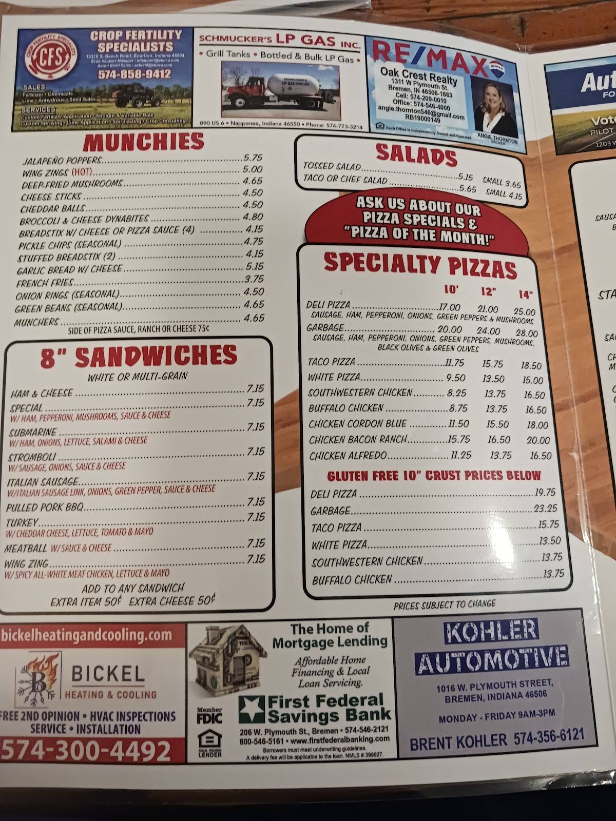 Menu at Wooden Peel pizzeria, Bremen