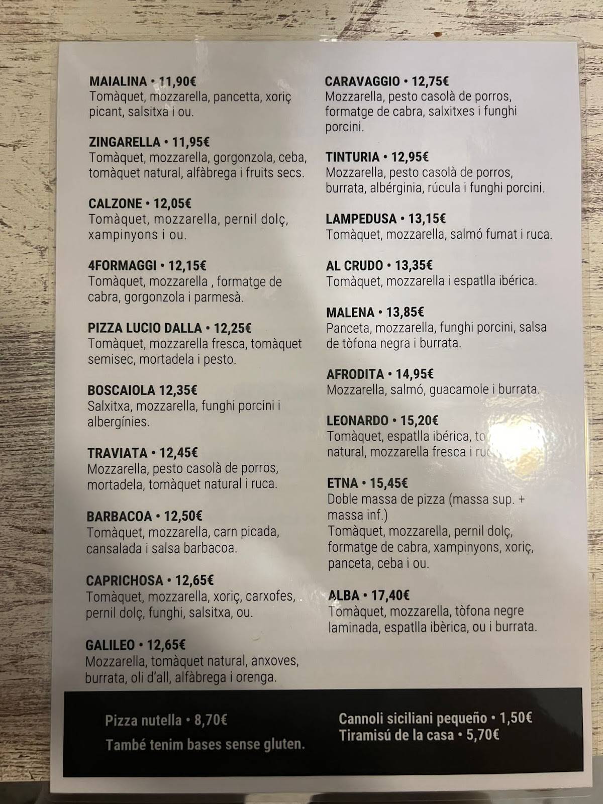 Menu at Pizzeria da Mario, L'Escala