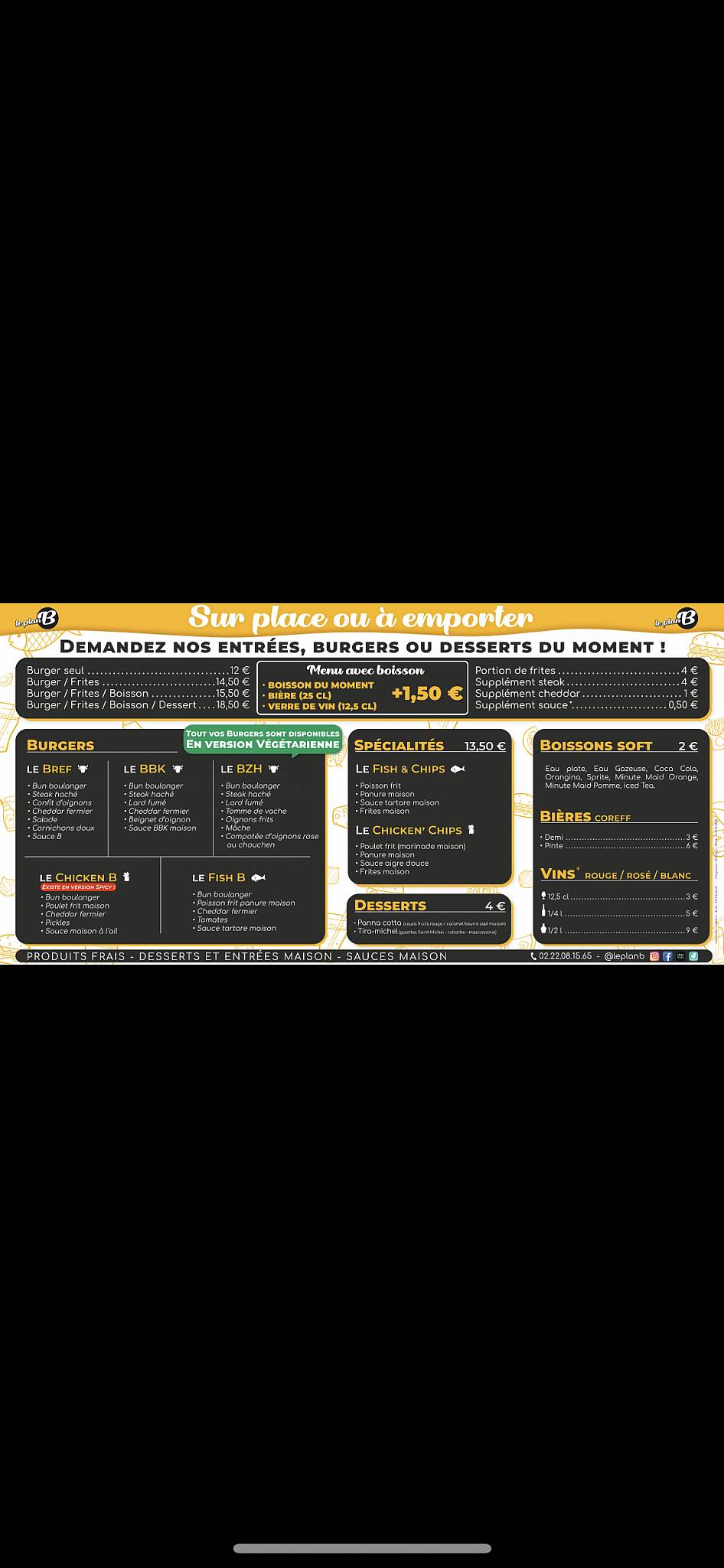 Menu au Plan B restaurant, Brest, 27 Rue Louis Pasteur