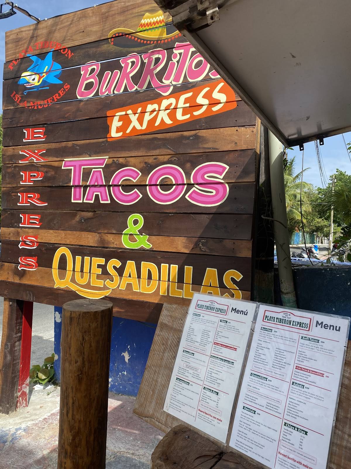 Menu at Playa Tiburon restaurant, Isla Mujeres