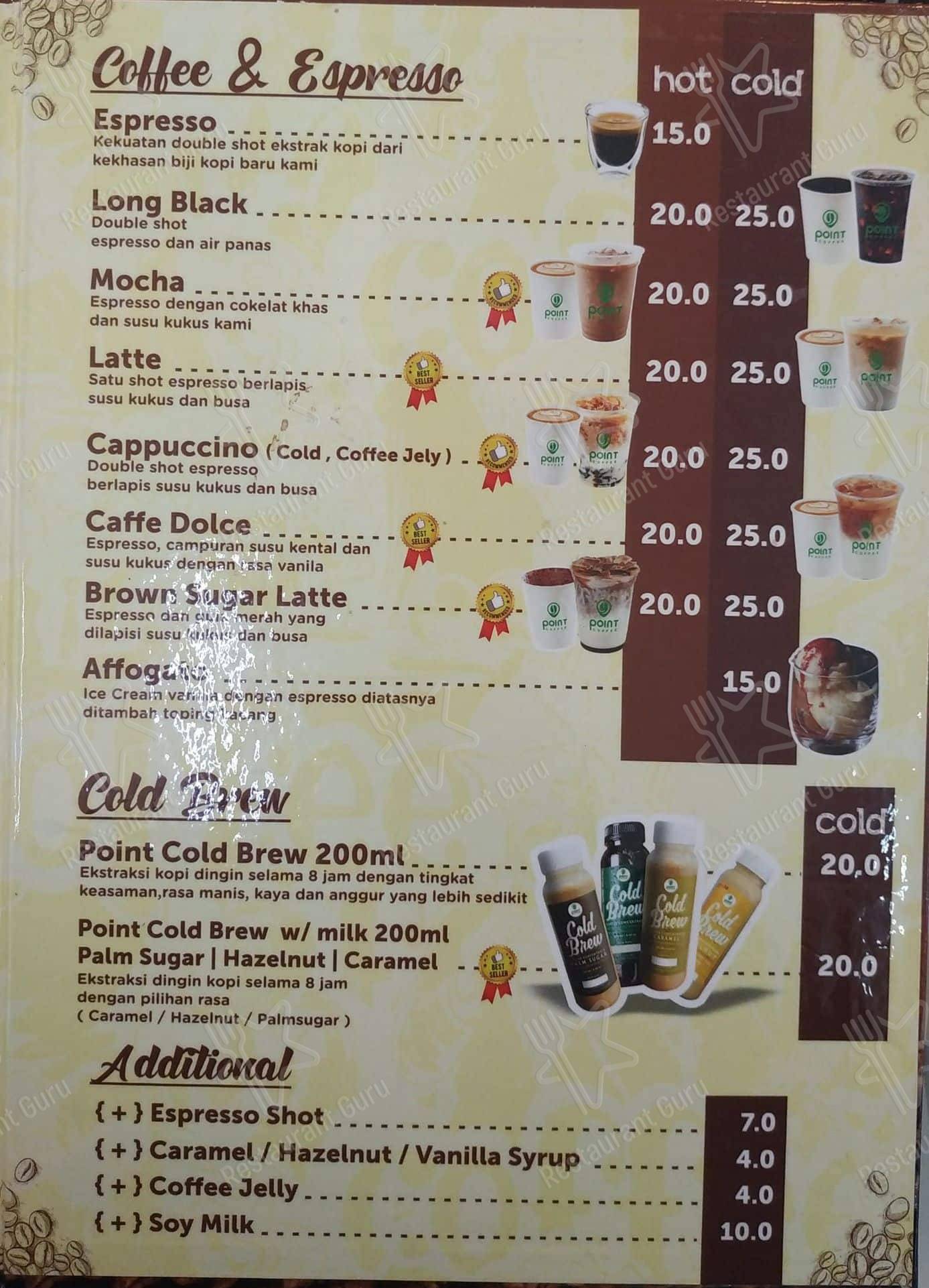 Menu at Point Coffee cafe, Depok, Jl. Margonda No.504