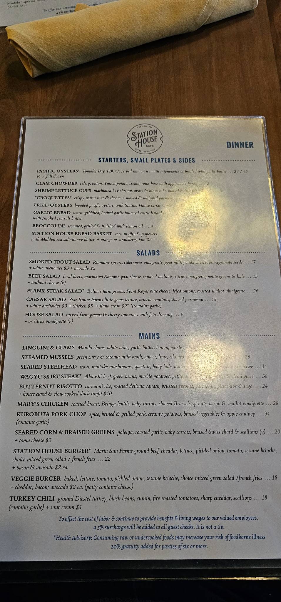 Menu at Station House Cafe, Point Reyes Station, CA-1