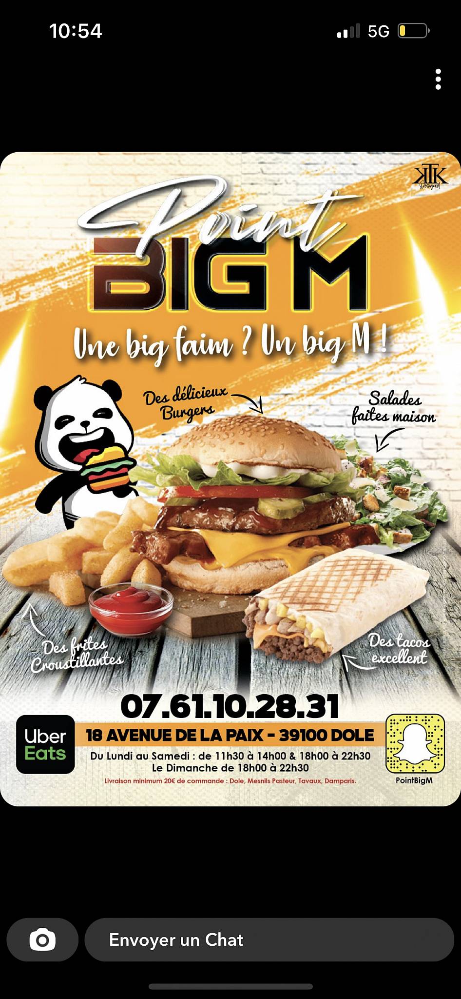 Menu au Point big m restaurant, Dole