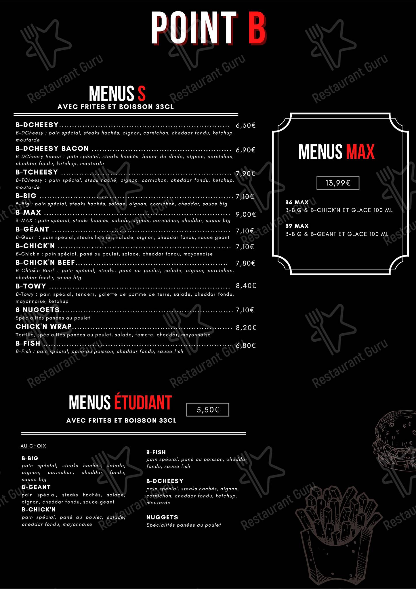 Menu au Point B restaurant, Saint-Maximin