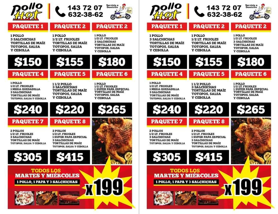 Menu at Pollo Hot restaurant, Monclova