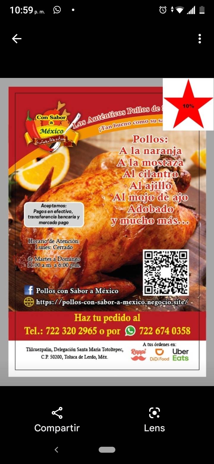 Menu at Pollos con Sabor a México restaurant, Toluca